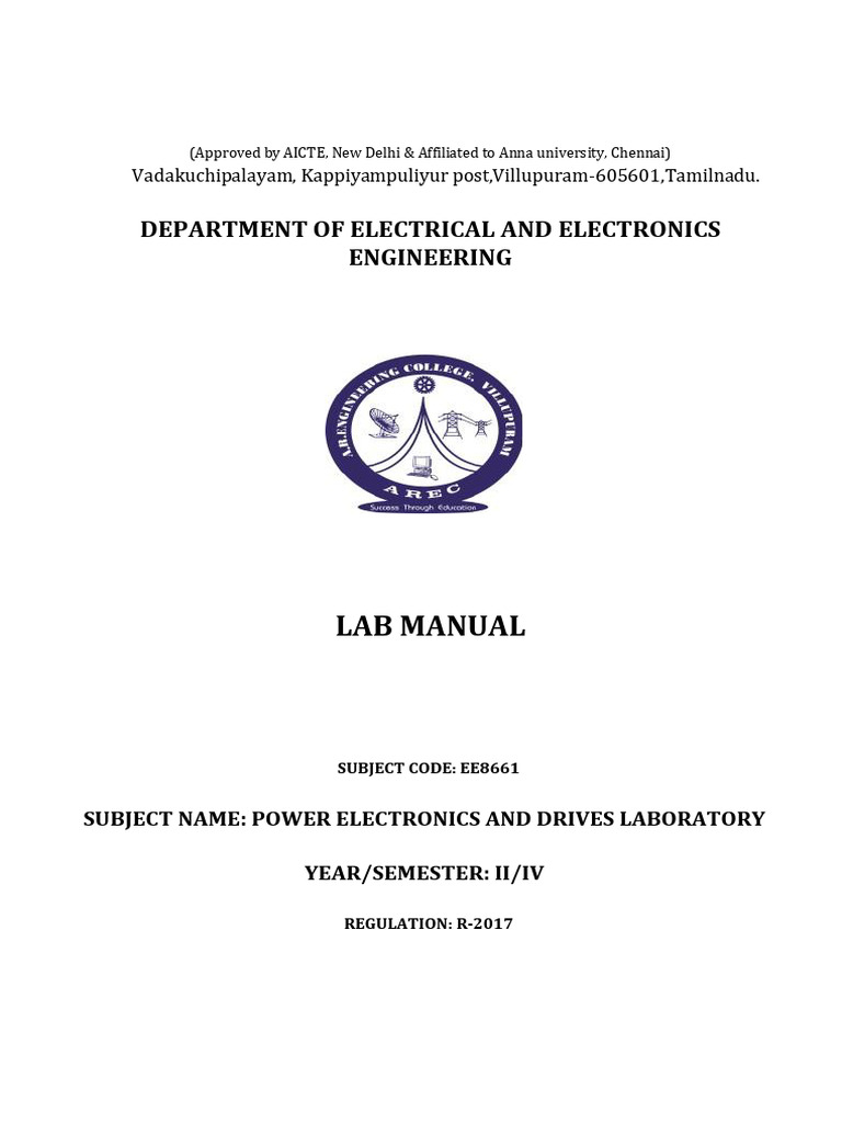 Ee8661 Ped Lab Manual - Student | PDF | Power Inverter | Field Effect ...