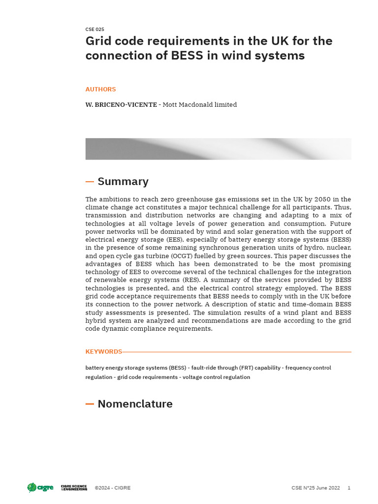 CSE - 25 Grid Code Requirements in The Uk For The Connection of Bess in ...