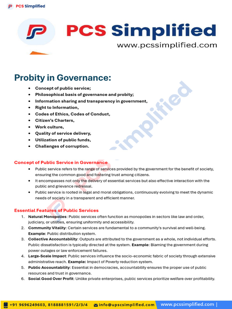 Ethic Topic 5 English Probity in Governance, Code of Conduct, Code ...