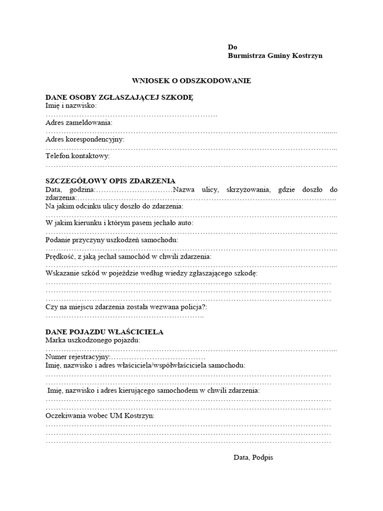 Wniosek o Odszkodowanie | PDF