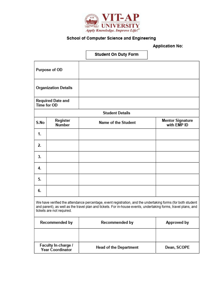 SCOPE Student OD Form | PDF