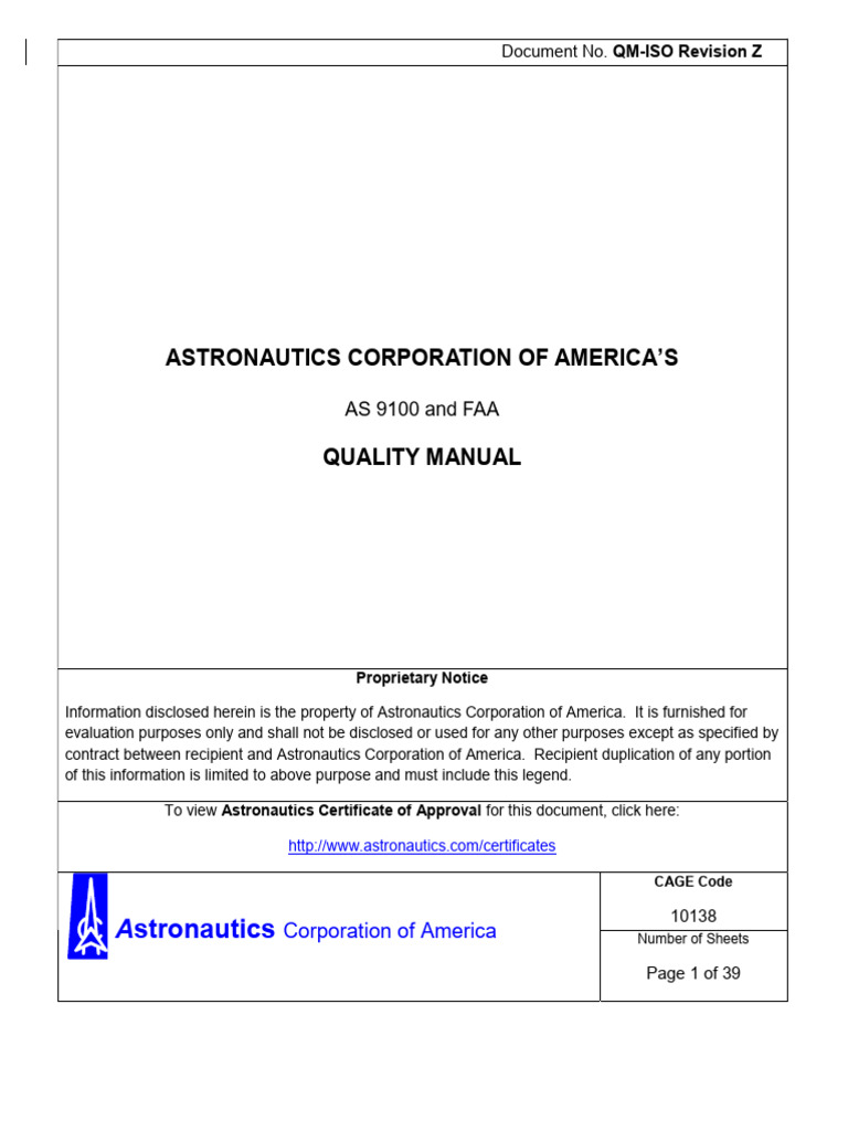 AS 9100 FAA Quality Manual Overview | PDF | Quality Management System ...