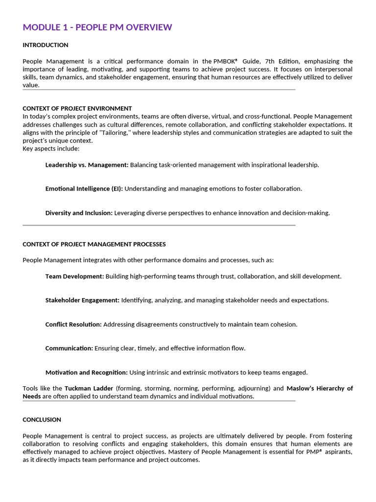 PMP - Module 1 - People PM Overvie | PDF | Motivational | Motivation