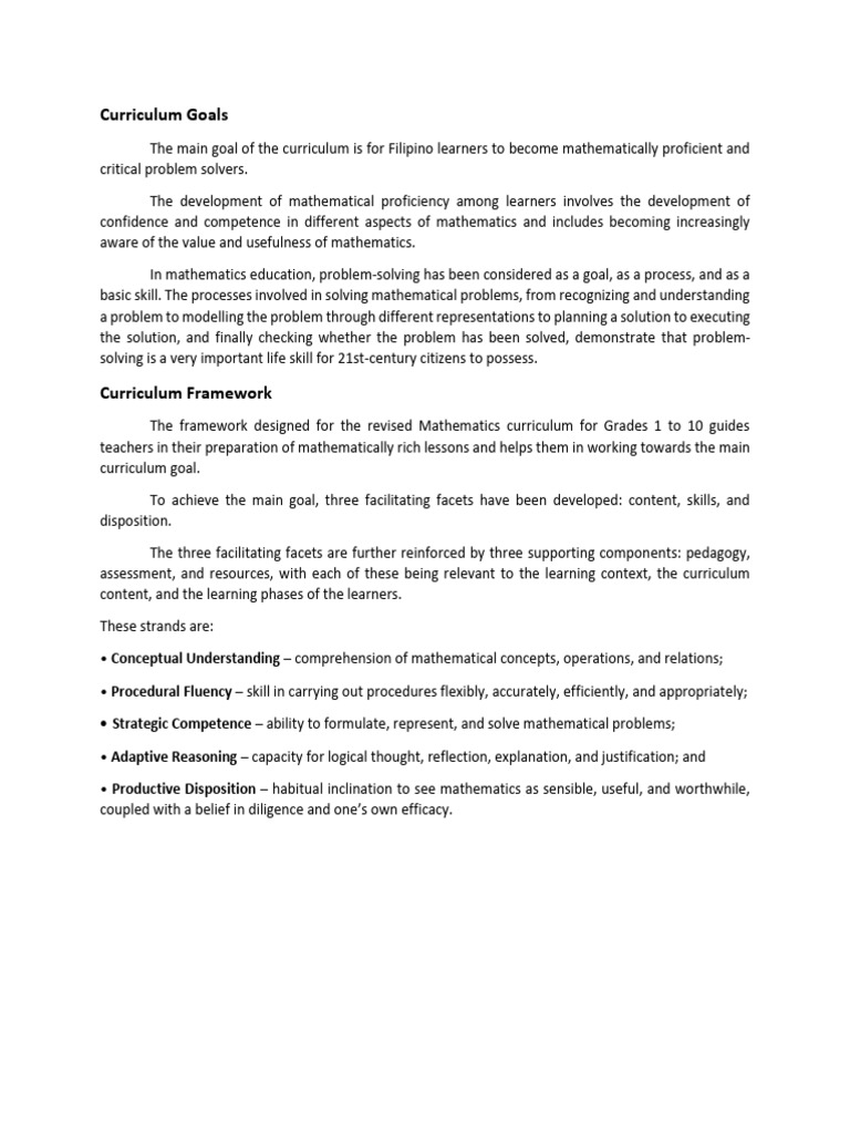 MATATAG CURRICULUM Mathematics | PDF | Mathematics | Learning