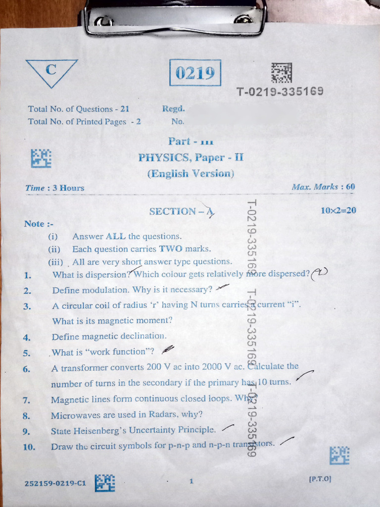 Physics 2nd Year QP March 18 2025 | PDF
