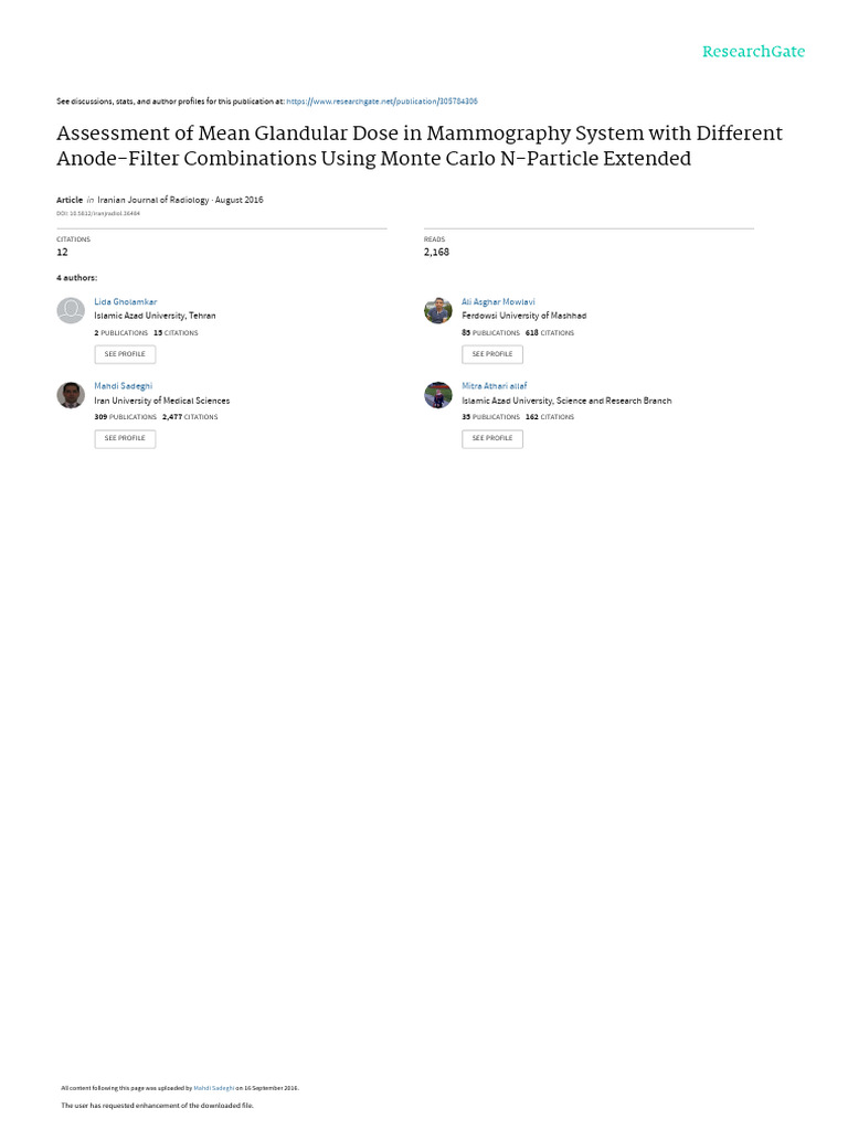 Assessment of Mean Glandular Dose in Mammography S | PDF | X Ray | Absorbed Dose