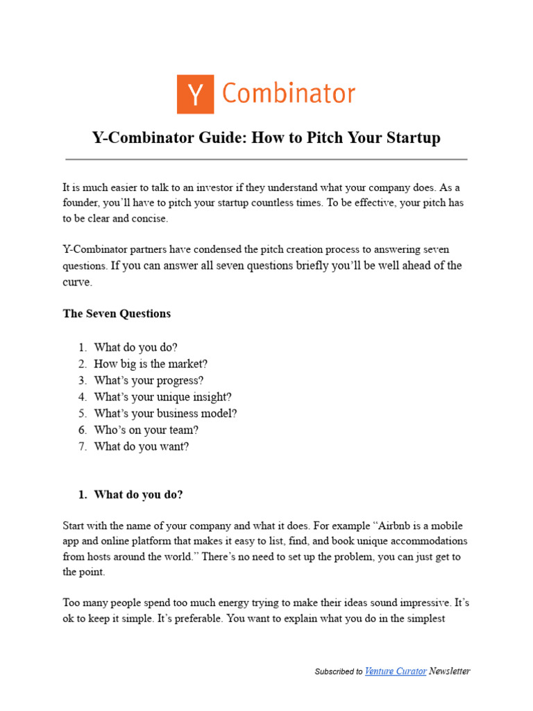 Y-Combinator Guide - How To Pitch Your Startup-1 | PDF | Gmail | Startup Company