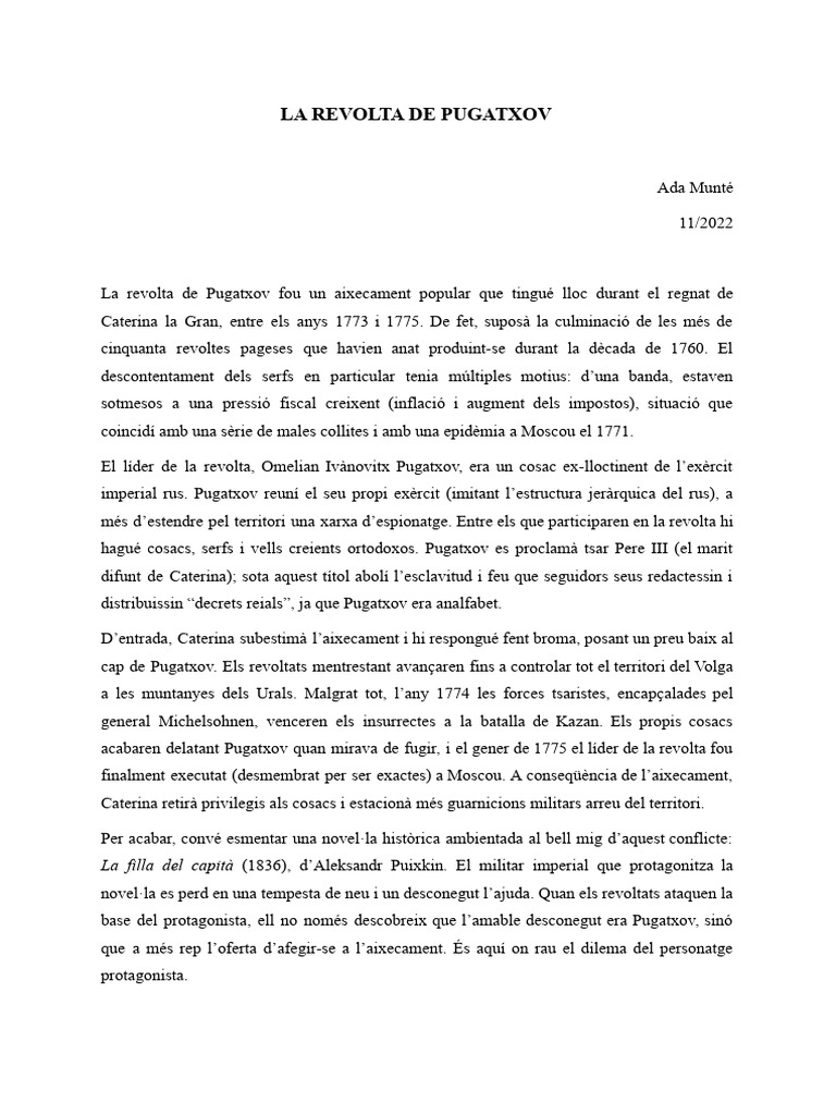 La Revolta de Pugatxov | PDF