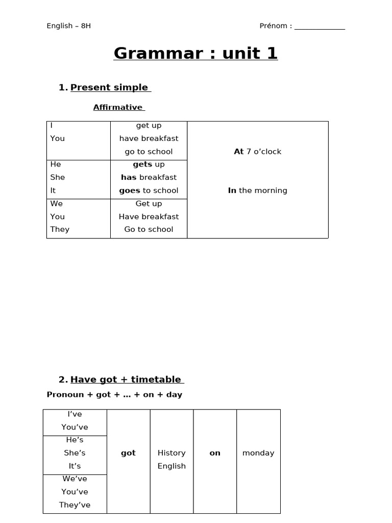 Unit 1 Grammar | PDF