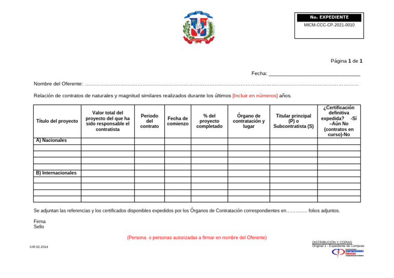 SNCC.D.049 - Experiencia Contratista | PDF