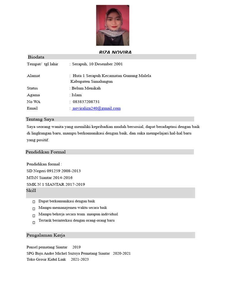 CV Riza Novira | PDF