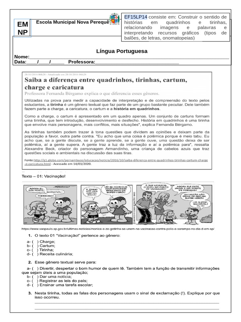 Charge Cartum e Quadrinhos 4 Ano | PDF