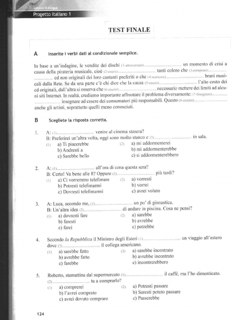 Nuovo Progetto Italiano 1 - Quaderno Degli Esercizi - Test Finale | PDF