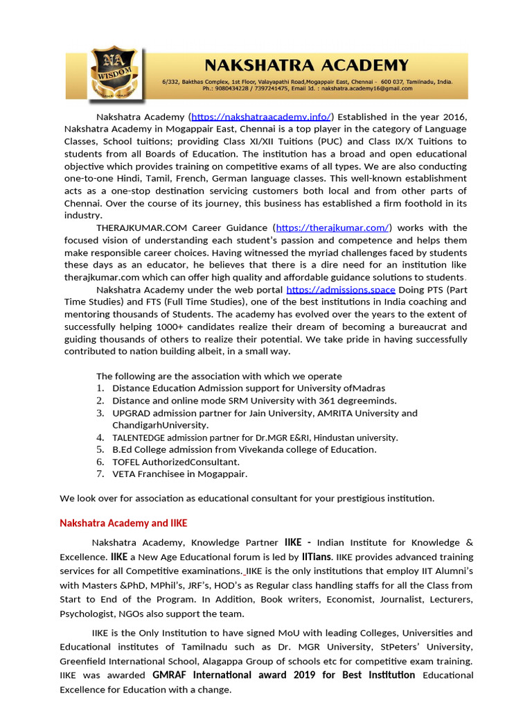 Nakshatra Academy Profile | PDF