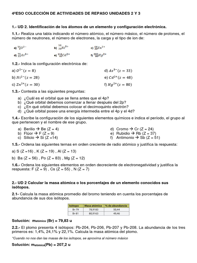 4ºeso Ud2 Ud3 Act Repaso y Consolidación | PDF | Enlace químico | Cloro