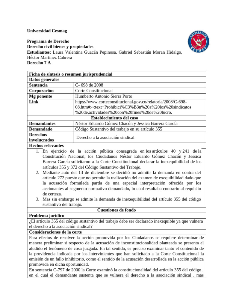 Sentencia C-698 de 2008 | PDF | Constitución | Caso de ley