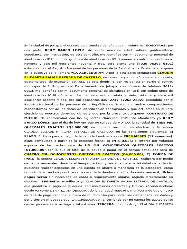 Mutuo - Keily Barco López y Claudia Elizabeth Palma Estrada | PDF ...