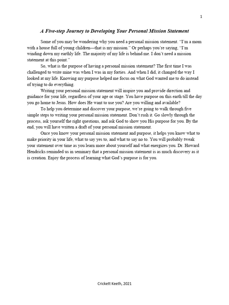 Crafting Your Personal Mission Statement | PDF | Spiritual Gift ...