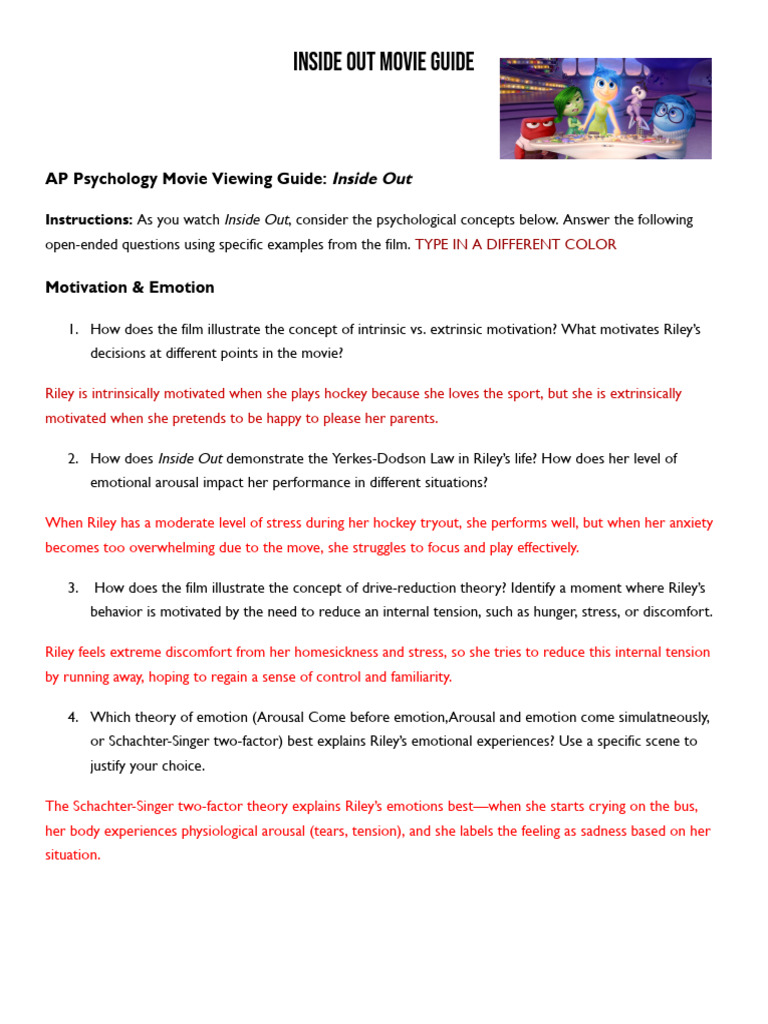 Inside Out Movie Guide - Sheridan | PDF | Emotions | Motivational
