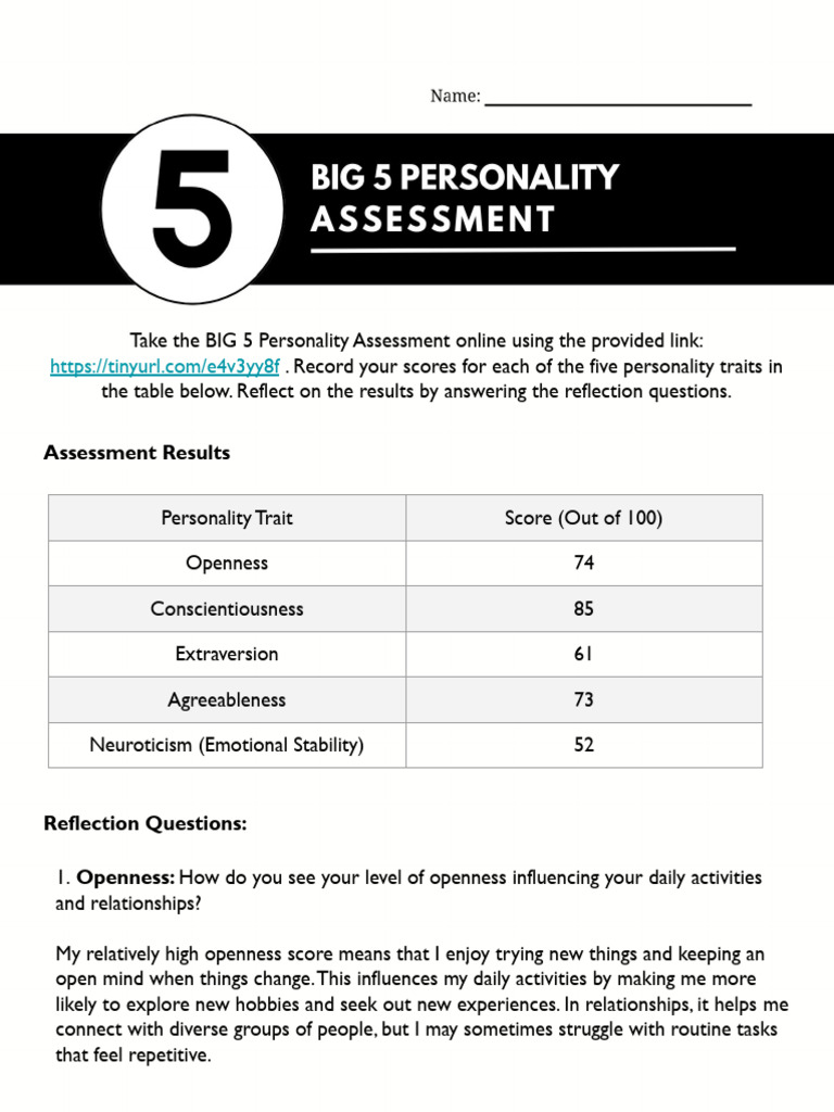 Big 5 Personality Assessment | PDF | Extraversion And Introversion ...