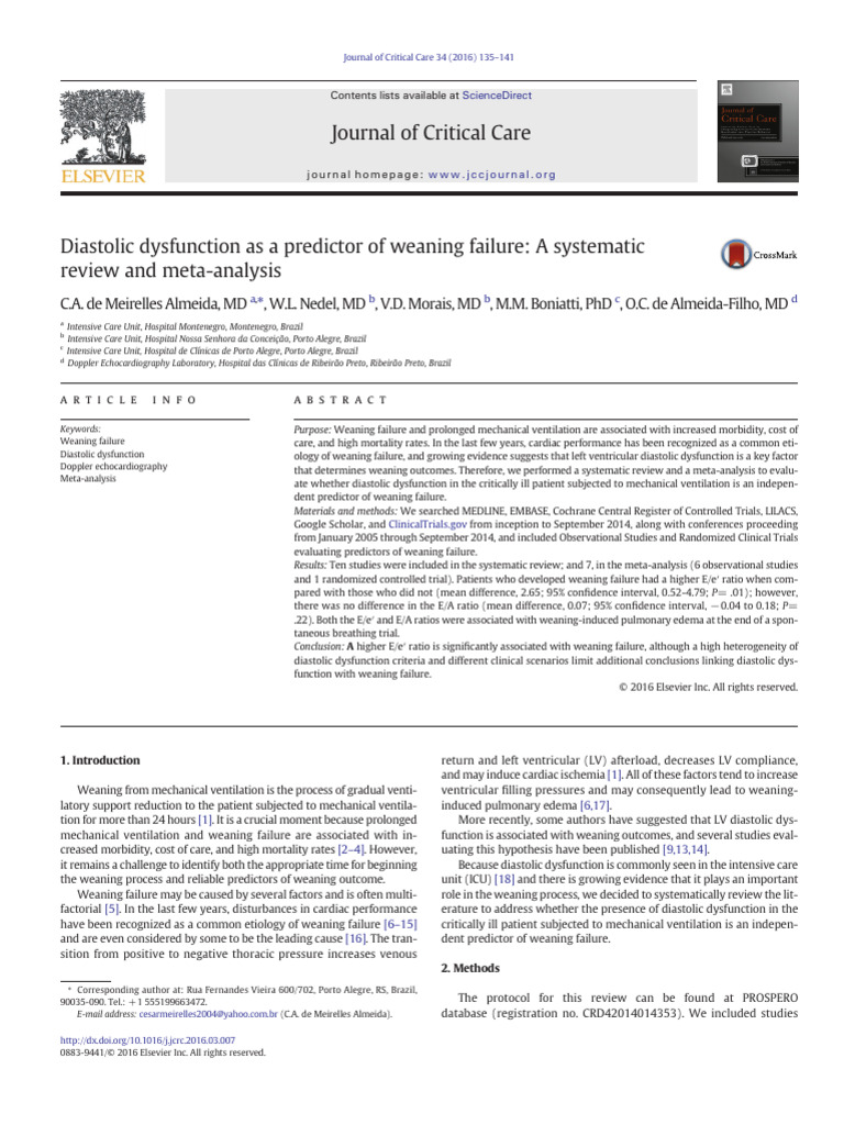 Diastolic Dysfunction and Weaning Failure | PDF | Diastole | Intensive ...