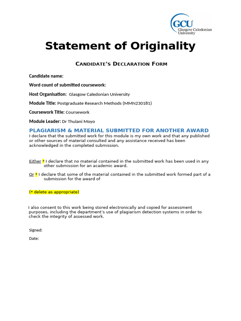 Statement of originality_CW | PDF