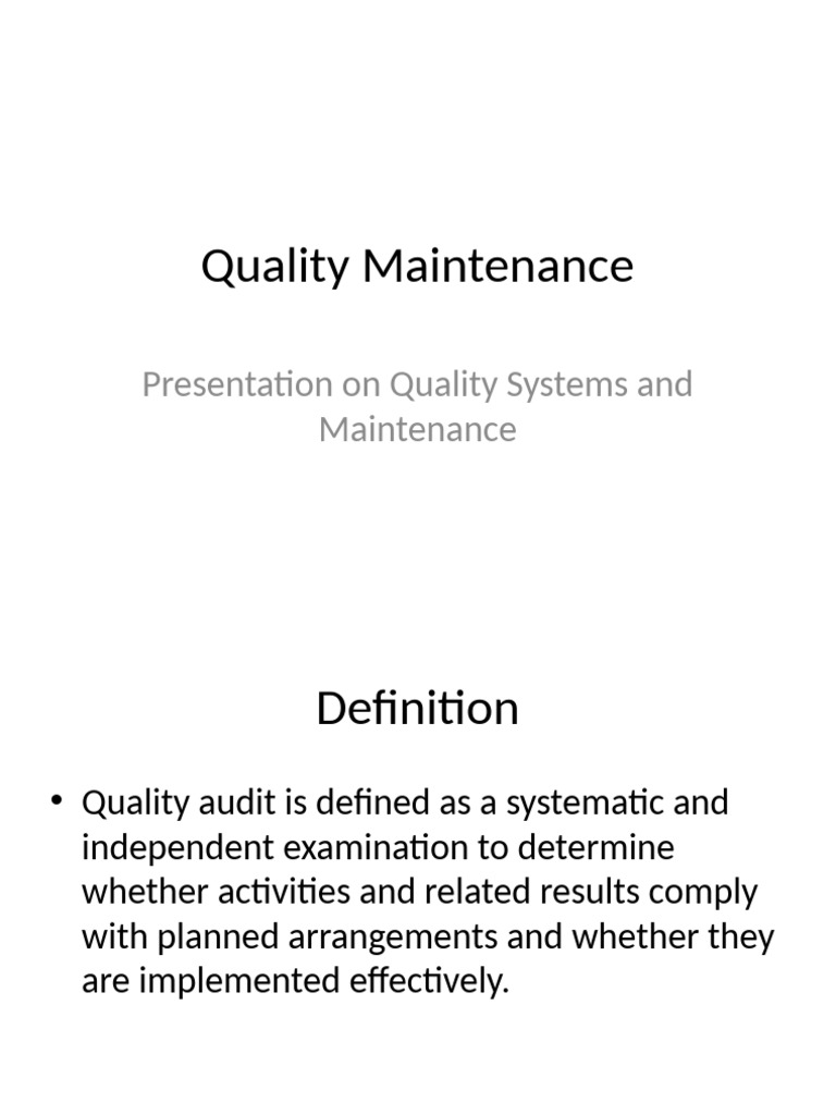 Understanding Quality Maintenance Systems | PDF