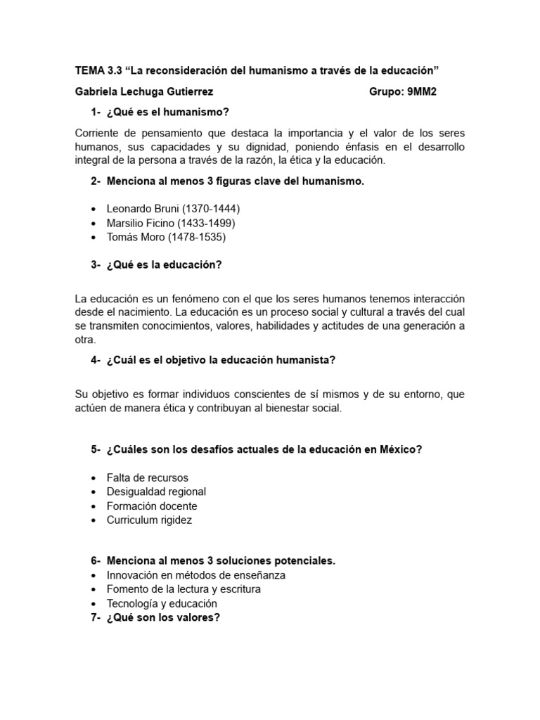3.3 La Reconsideracion Del Humanismo A Traves de La Educacion Gabriela ...
