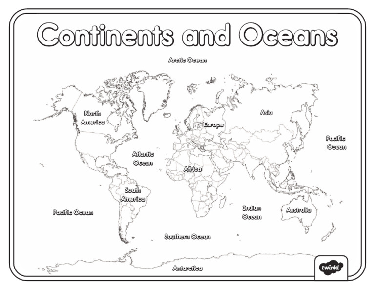 Black and White Continents and Oceans Map | PDF