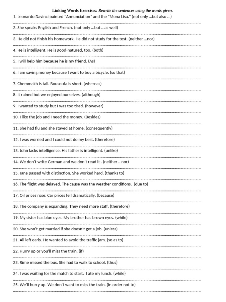 Linking Words Exercises (With Key) | PDF