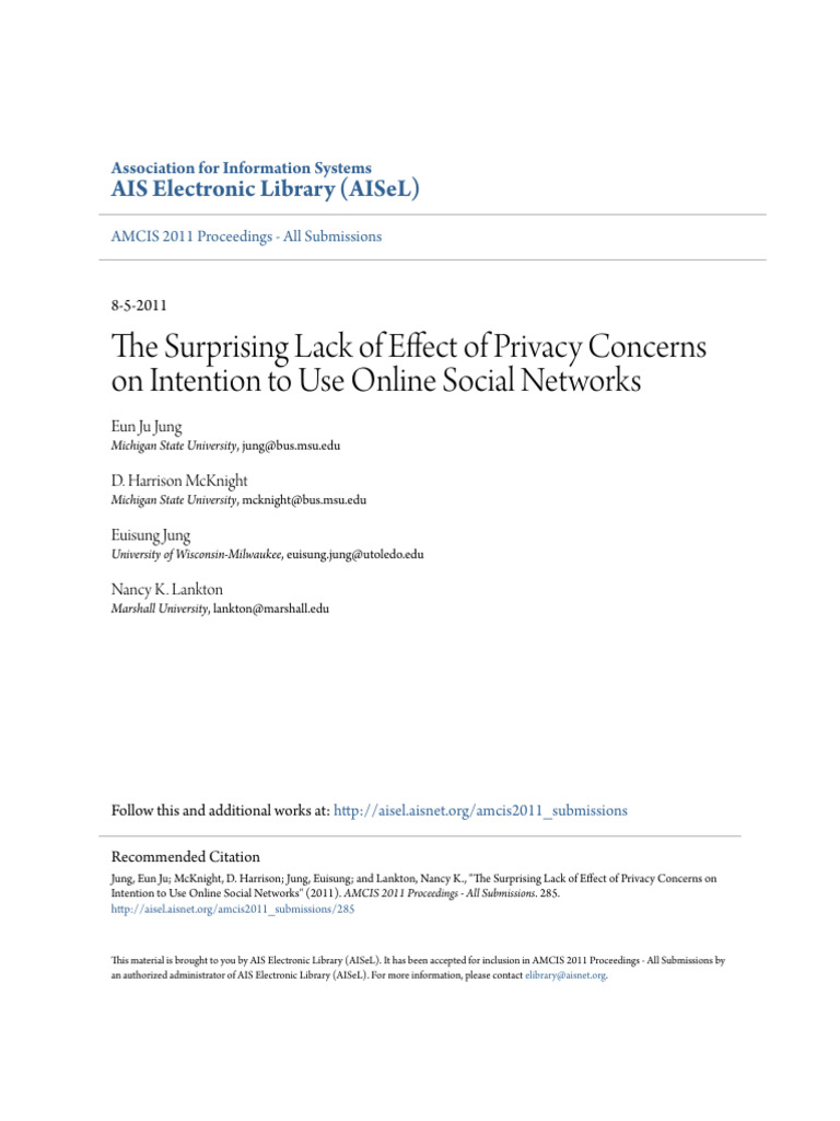 The Surprising Lack of Effect of Privacy Concerns On Intention To | PDF ...