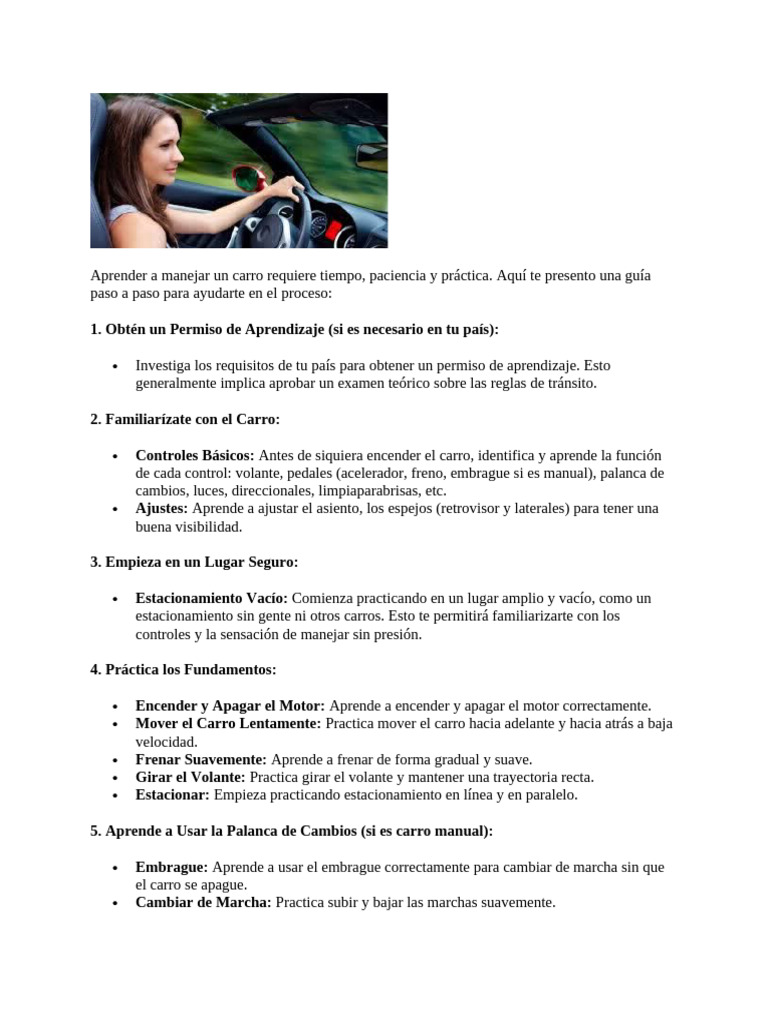 Aprender a manejar un carro | PDF | Tráfico | Embrague