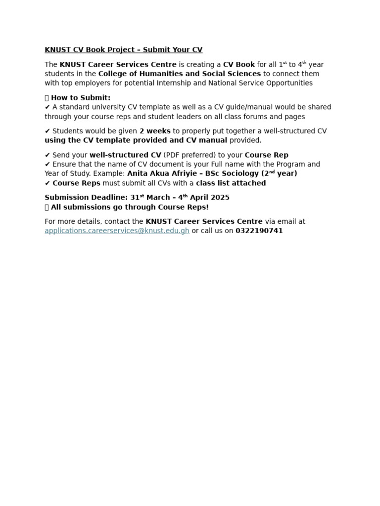 KNUST CV Book Project - Flyer | PDF