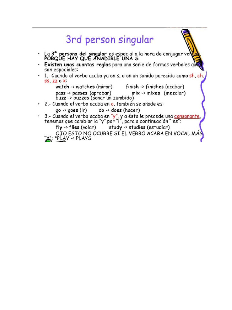 Reglas Tercera Persona Del Presente Simple Pdf