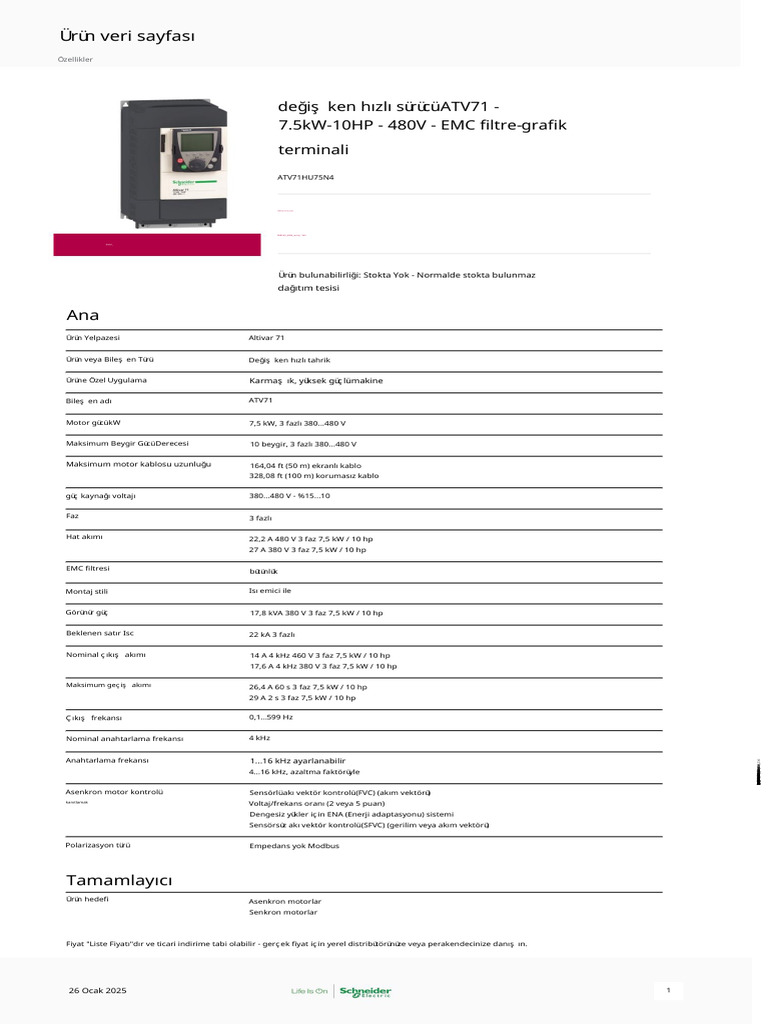 Schneider Electric Altivar 71 Variable Frequency Drives VFD ATV71HU75N4 (1) | PDF