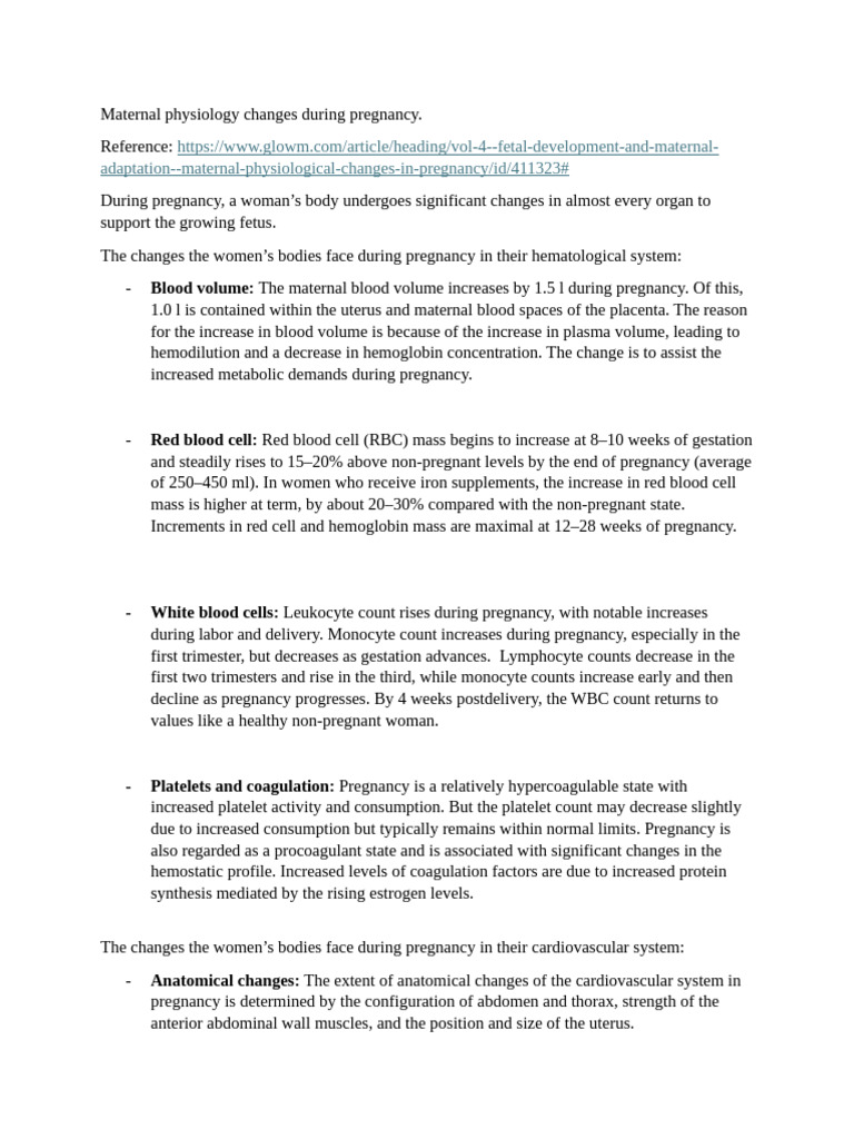 Maternal Physiological Changes in Pregnancy | PDF | Pregnancy | Heart