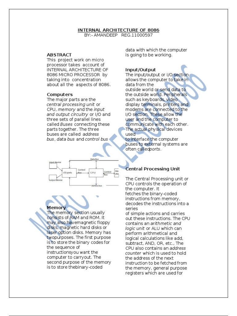Internal Architecture of 8086: Central Processing Unit or and Output Circuitry or I/O and | PDF ...