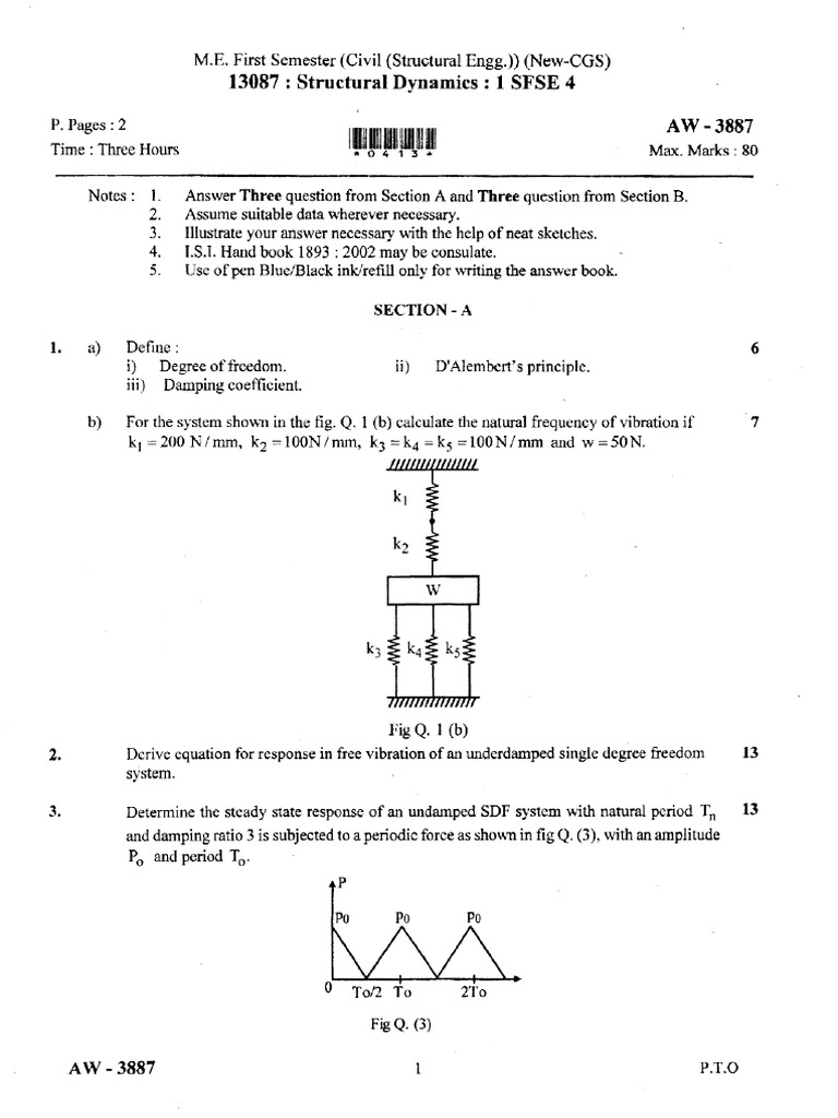 Me 1 Sem Civil Structural Dynamics S 2019 | PDF | Waves | Applied And ...