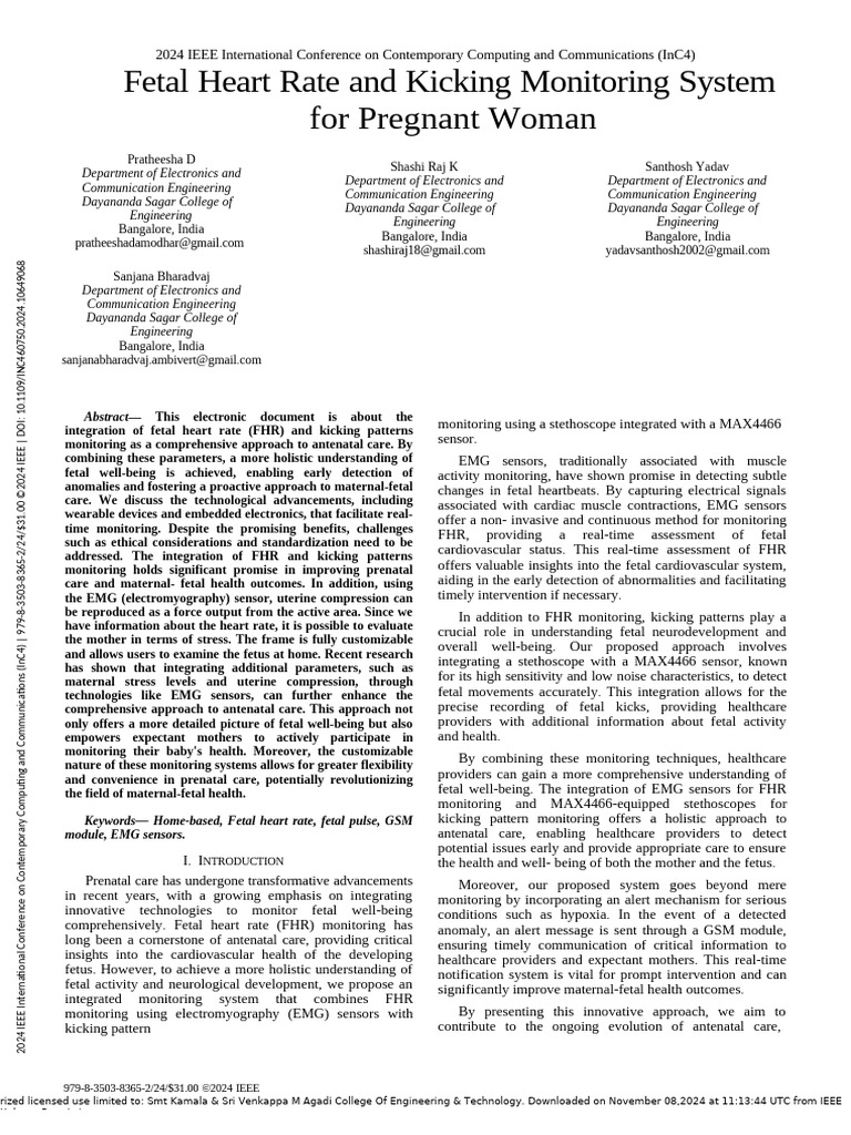 Fetal Monitoring System for Prenatal Care | PDF | Electromyography ...