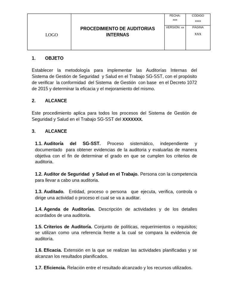 Procedimiento de Auditoria Interna Del SGSST | PDF | Auditoría | Contralor