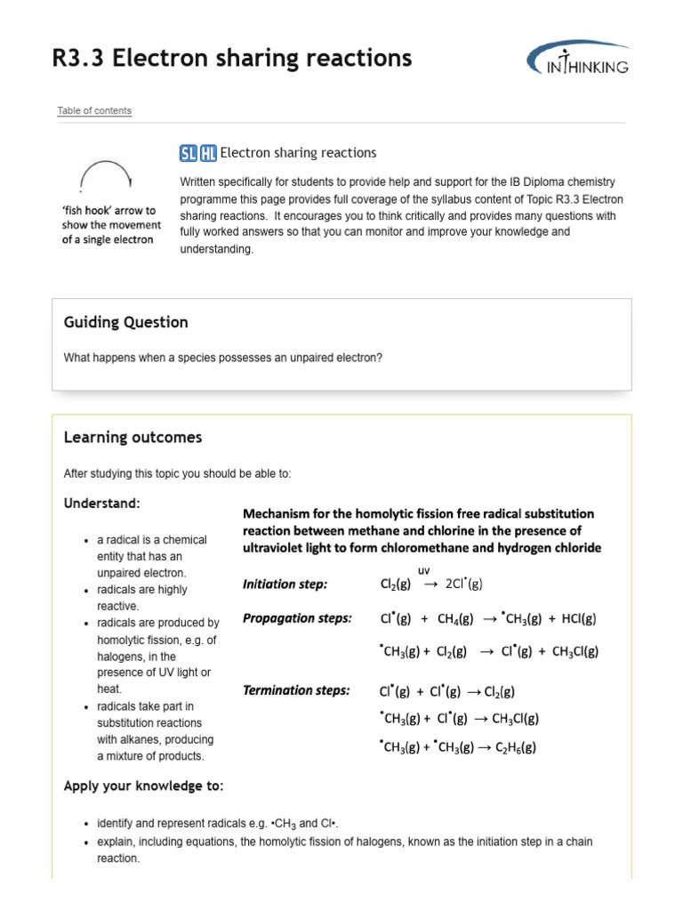 Understanding Electron Sharing Reactions | PDF | Radical (Chemistry ...