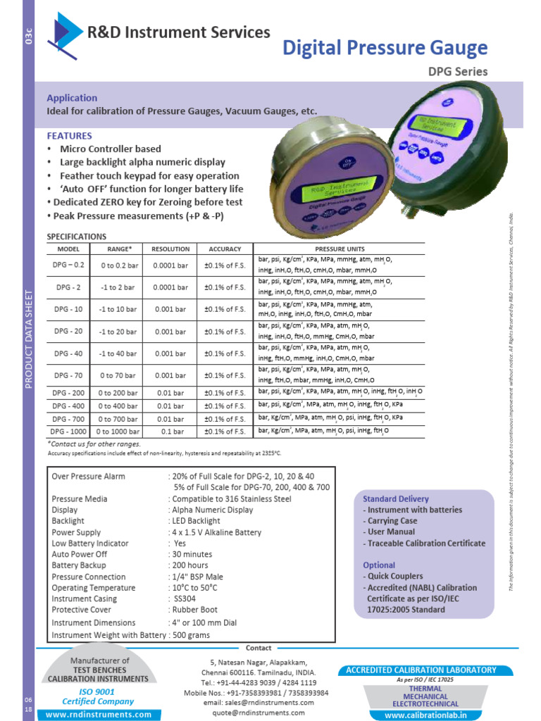 R and D DigitalPressureGauge-DPGSeries | PDF | Pascal (Unit) | Pressure ...