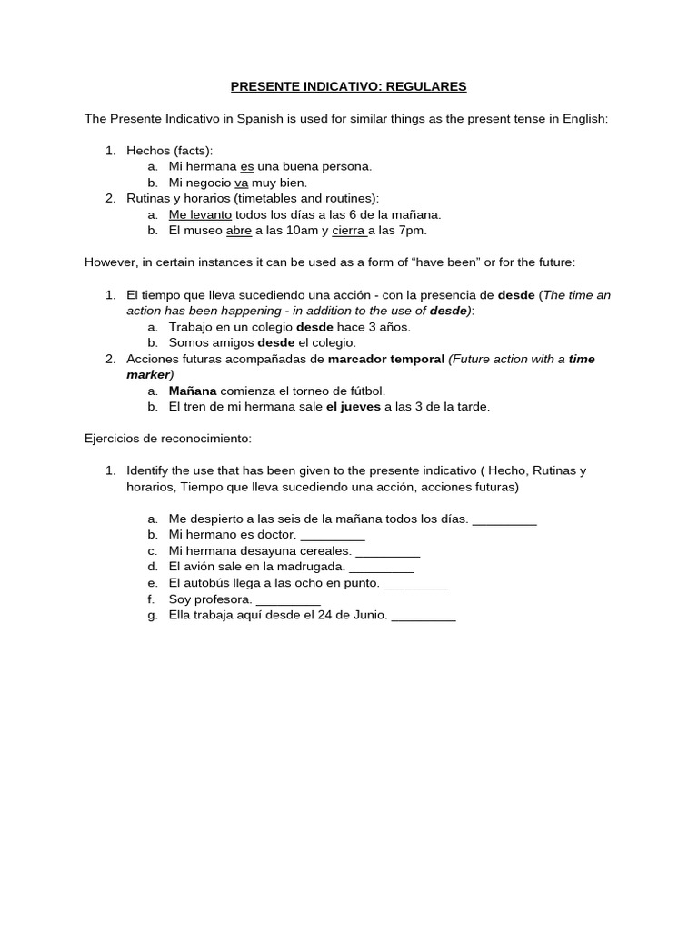 Presente Indicativo - Regulares | PDF