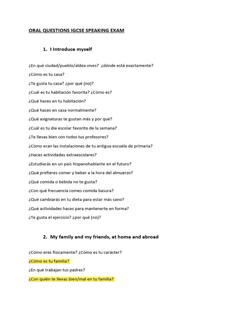 Preguntas Orales para Examen IGCSE | PDF
