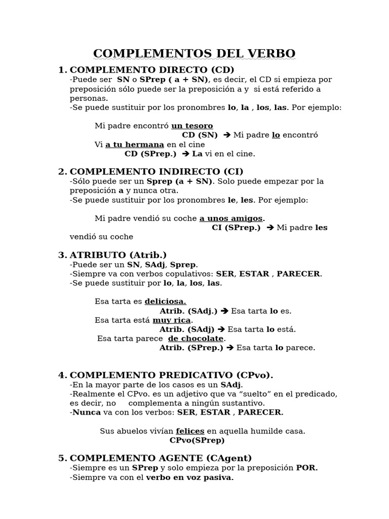 Complementos Del Verbo | PDF | Verbo | Objeto (gramática)