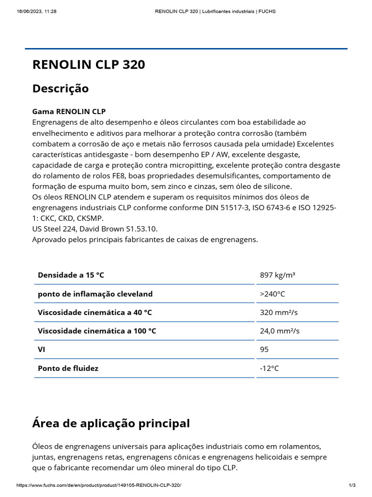 Lubrificante Renolin CLP 320 | PDF | Óleo de motor | Materiais