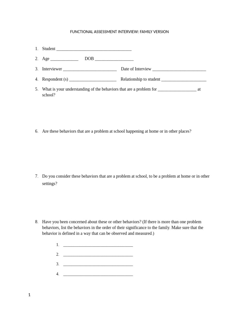 Functional Assessment Interview-Family | PDF | Behavior | Cognitive Science