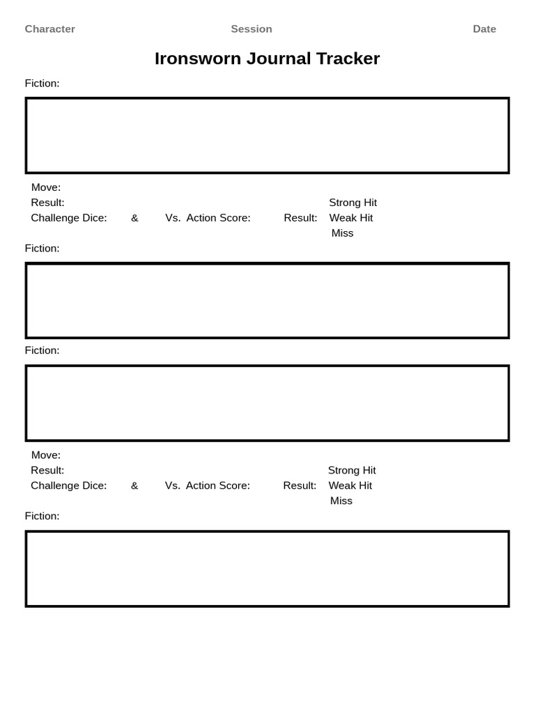 Ironsworn Journal Tracker | PDF