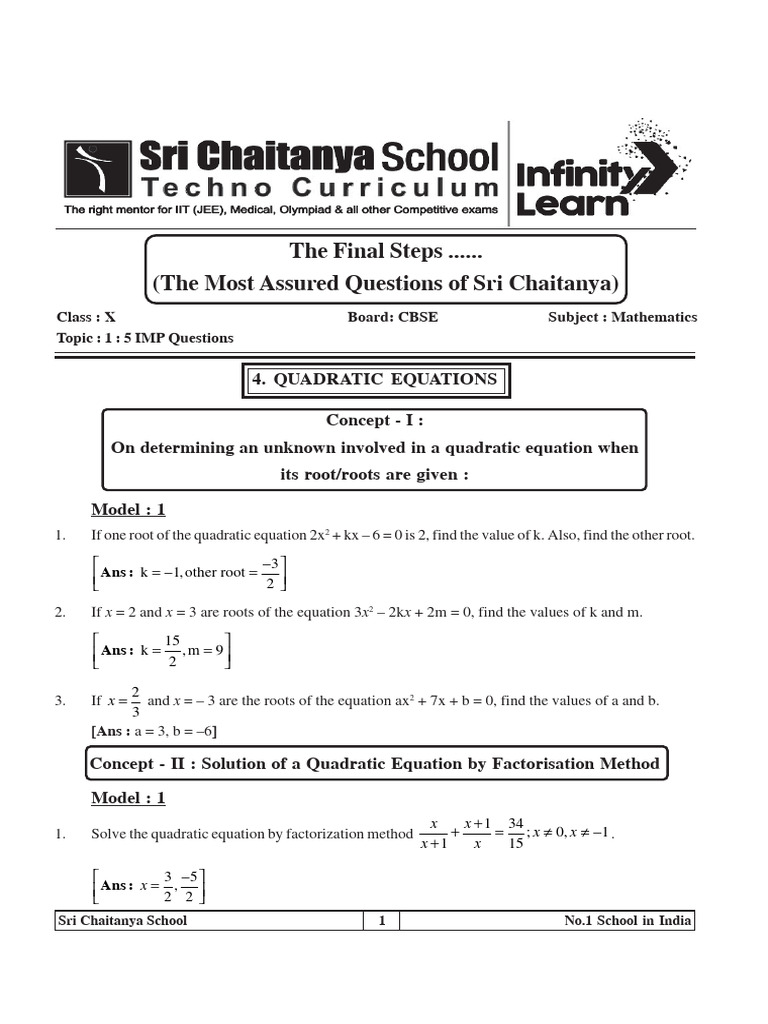 Quadratic Equations Imp Questions (March - 2025) | PDF | Speed ...
