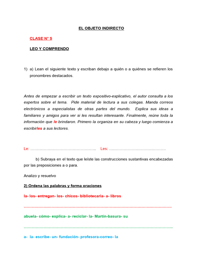 Comprensión del Objeto Indirecto en Español | PDF